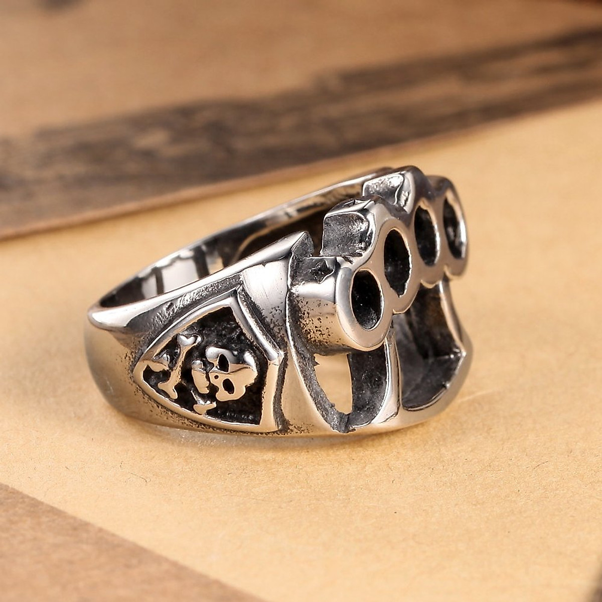 Silver Biker Ring 316L Stainless Steel Boxing Gloves Hand Buckle Soft Gothic Sz 7-13