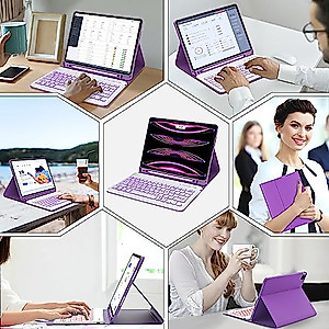 Keyboard Case for iPad Air 13-inch(M2, 2024) & iPad Pro 12.9 (6th 2022/5th 2021/4th 2020/3rd 2018 Gen), Detachable Bluetooth Keyboard| 7 Color Backlit| Slim Protection Cover with Pencil Holder, Purple