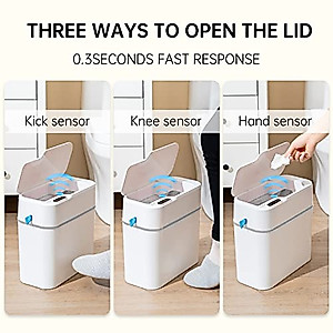WDPUCHU Bathroom Trash Can with Lid,4.2 Gallons Touchless Garbage Can for Bedroom,Automatic Plastic Slim Trash Bin for Office,Living Room, White,with 10 Pack Drawstring Garbage Bags