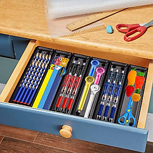 Barelove Silverware Drawer Organizer for Kitchen Drawers, 6 Pcs Mesh Utensil Holder Cutlery Storage Tray with Interlocking Arm for Flatware Knives Forks Spoon Home Office Desktop, 12x3x2 Inch, Black