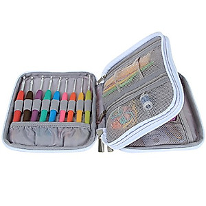 Teamoy Crochet Hook Case Empty, Crochet Hook Organizer with Multiple Pockets for Crochet Needles and Knitting Accessories, Cats Pink