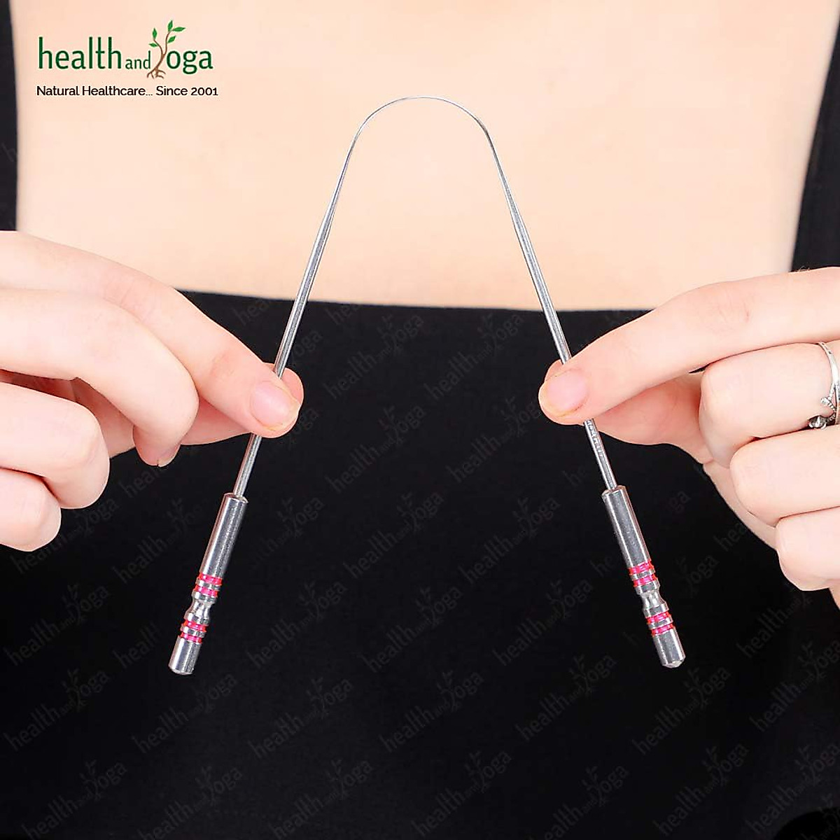 HealthAndYoga™ SteloSwipe His and Hers Premium Tongue Cleaners for Partner and You (2 pcs) - Quality Steel Tongue Scrapers with Color Identifying Hygienic Steel Grips