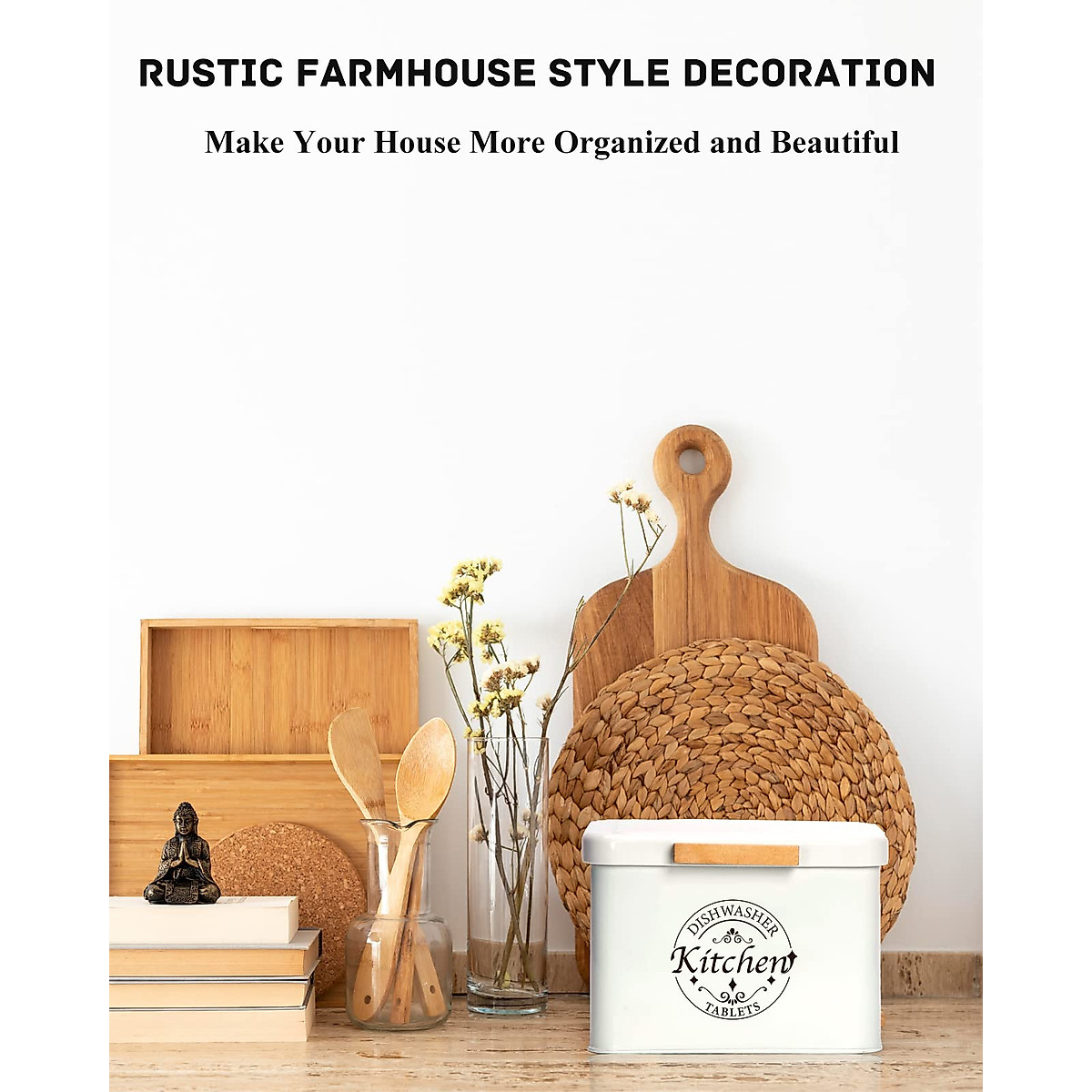 Dishwasher Pod Container with Hinged Lid. Farmhouse Metal Dishwaser Pods Holder for Kitchen Cabinet Organizer. Modern Kitchen Decor and Accessories. Dishwasher Detergent Tablet Storage(Cream)