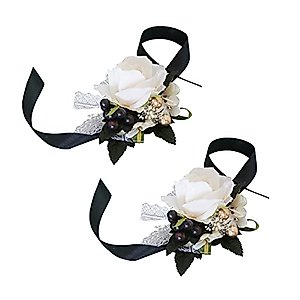 PHEZEN 2pcs Bridesmaid Wrist Corsage for Wedding, Rose Wrist Corsage Wristlet Band Men Boutonniere Beautiful Handmade Silk Flower Corsage for Wedding Festival Prom Engagement Party Homecoming Type 2