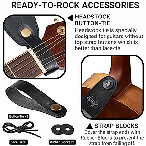 Amumu Snapclock Guitar Strap with Clip Black Nylon for Acoustic Guitar Electric Guitar and Bass Guitar include Strap Blocks & Headstock Strap Tie - 2" Wide