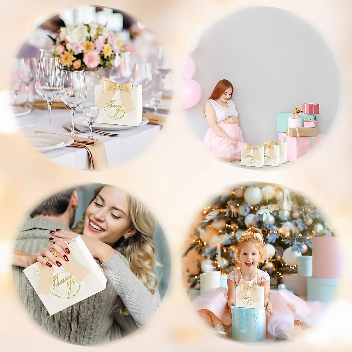 SHAIDOJIO 30Pack Small Thank You Gift Bags with Handle, Mini White Gift Bags Candy Bags Bulk with Bow Ribbon, Party Favor Bag for Wedding, Birthday, Bridal Shower, Baby Shower (5.5x2.5x4.7 Inch)