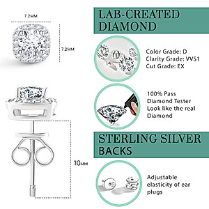 Moissanite Halo Earrings Lab Created Diamond 18K White Gold Plated 925 Sterling Silver Stud for Men Women Anbamahong Jewelry Gifts