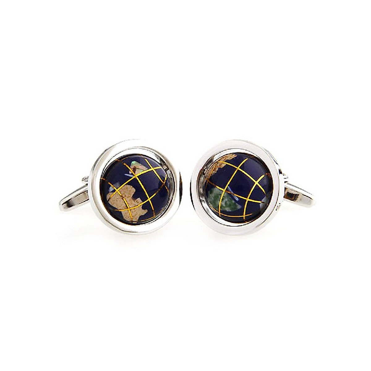 MRCUFF Globe Map Earth Really Spins Pair Cufflinks in a Presentation Gift Box & Polishing Cloth