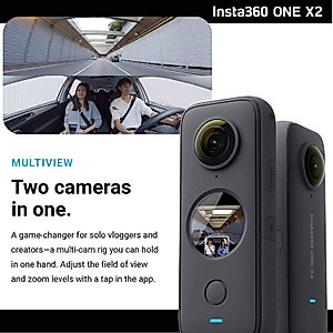 Insta360 ONE X2 360 Camera with Touchscreen - 5.7K30 360 Video, Front Steady Cam Mode, 18MP 360 Photo + InstaPano | Bundle Includes Bullet Time Kit & 128GB Memory Card (3 Items)