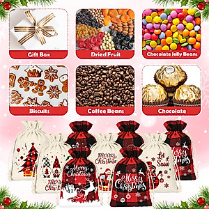Huhumy 60 Pcs Christmas Burlap Bags with Drawstring Plaid Party Favor Gift Bags Mini Candy Goodies Bag Black and Red Plaid Treat Bags for Christmas Party Birthday Supplies (5 x 7 Inch)