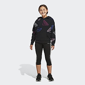 adidas girls Allover Print Fleece Hoodie Hooded Sweatshirt, Black With Purple, Medium US