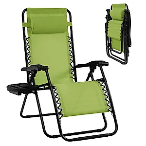 Goplus Zero Gravity Lounge Chairs, 160°Adjustable Folding Recliner w/Pillow and Cup Holder, 350LBS Comfy Outdoor Lounge Chairs for Patio, Lawn, Yard & Camp(1, Green)