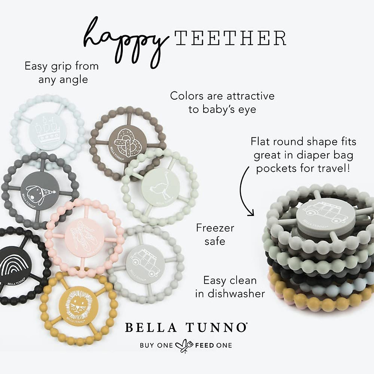 Bella Tunno Happy Teether – Soft & Easy Grip Baby Teether Toy, Silicone Teether Ring to Help Soothe Gums, Non-Toxic and BPA Free, Bite Me