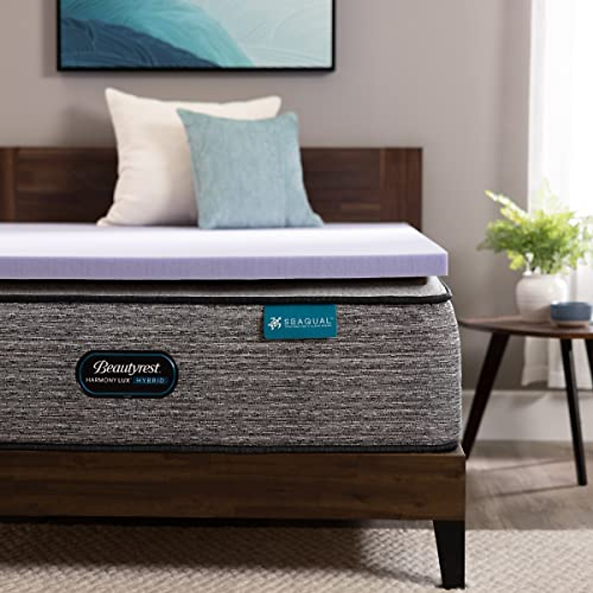 BEAUTYREST, Lavender Colored, Aloe Gel Bead, Pressure Relieving Memory Foam Mattress Topper, 2 inch, Queen