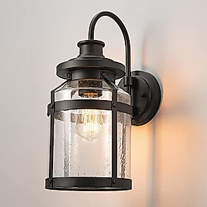 Globe Electric 44791 Apollo 1-Light Outdoor Wall Sconce, Bronze, Seeded Glass Shade, Brown, Bulb Not Included