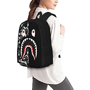Shark Face Camo Gray Backpack College Ba&p_e Bookbag 17 Inch Casual Laptop Daypack For School Travel