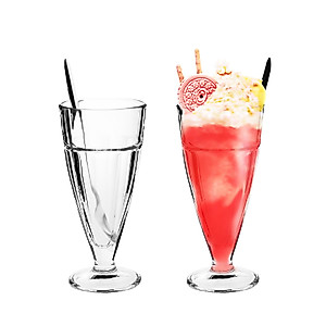 binsakao Milkshake Glasses Cups Soda Fountain with Spoons, Milk Shake, Ice Cream Soda Glass, 12-Ounce, Clear, Set of 2