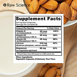 Calcium Magnesium Supplement, Bone Strength Supplements, Сalcium with Vitamin D & K2, Plant Based Calcium Pills for Women and Men, Magnesium + Calcium Supplement 515MG Per Serving, 90 Capsules