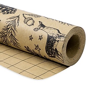 RUSPEPA Kraft Christmas Wrapping Paper Roll - Mini Roll - Black Reindeer Design for Holiday Gift Wrap - 17 Inches X 32.8 Feet