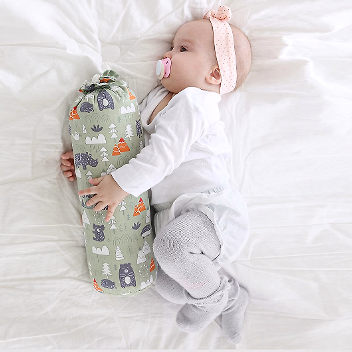 Beisto Baby Anti Roll Side Sleep Pillow Soft Cotton Buckwheat Neck Support Cushion Back Cushion Pillow for Unisex Infant Toddler Anti-Turnover Fixed Bolster, Green, One Size