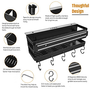 RUSFOL Stainless Steel Griddle Caddy with Magnetic BBQ Utensils Strip for 28"/36" Blackstone Griddles, with a Allen Key, Space Saving BBQ Accessories Storage Box, Free from Drill Hole&Easy to Install