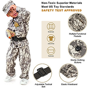 INNOCHEER Army Costume for Kids, Halloween Costumes for Boys Kids, Boys Military Soldier Costume for Boy Kids Age 3-6-8-10-12