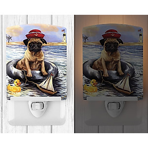 Caroline's Treasures PPP3153CNL Pug Ahoy Sailor Ceramic Night Light Compact, UL-Certified, Ideal for Bedroom, Bathroom, Nursery, Hallway, Kitchen, 6x4x3, Multicolor