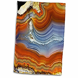 3D Rose Banded Agate-Quartzsite Hand Towel, 15" x 22", Orange/Blue