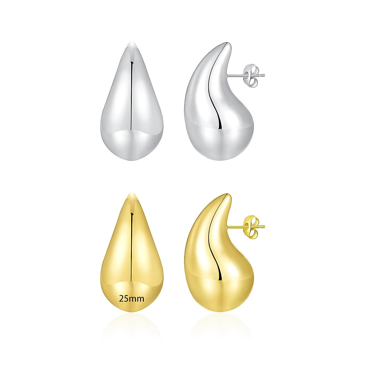 Apsvo Chunky Small Gold Hoop Earrings for Women, Dupes Earrings Lightweight Waterdrop Hoops, Hypoallergenic Gold Plated Earrings Fashion Jewelry Gold&Silver Set