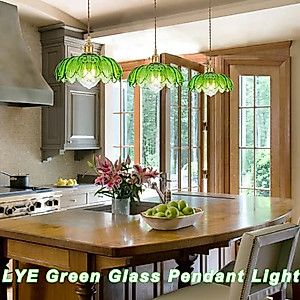 LYE Glass Pendant Light Fixture Vintage Farmhouse Retro Green Glass Golden Pendant Lighting Mid Century Modern Copper Green Glass Pendant Light for Kitchen Island, Dining Room, Bar, Bedroom
