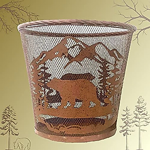 AMAJY Rustic Bear Forest Mountain Metal Waste Basket in Rustic Style Brown Metal Mesh Trash Can