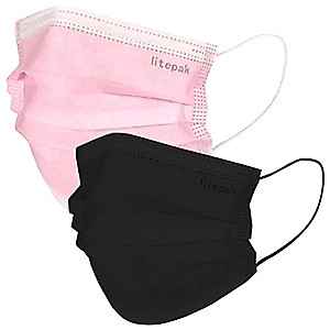 100pcs Litepak Adult Disposable Face Mask - Pink And Black Masks