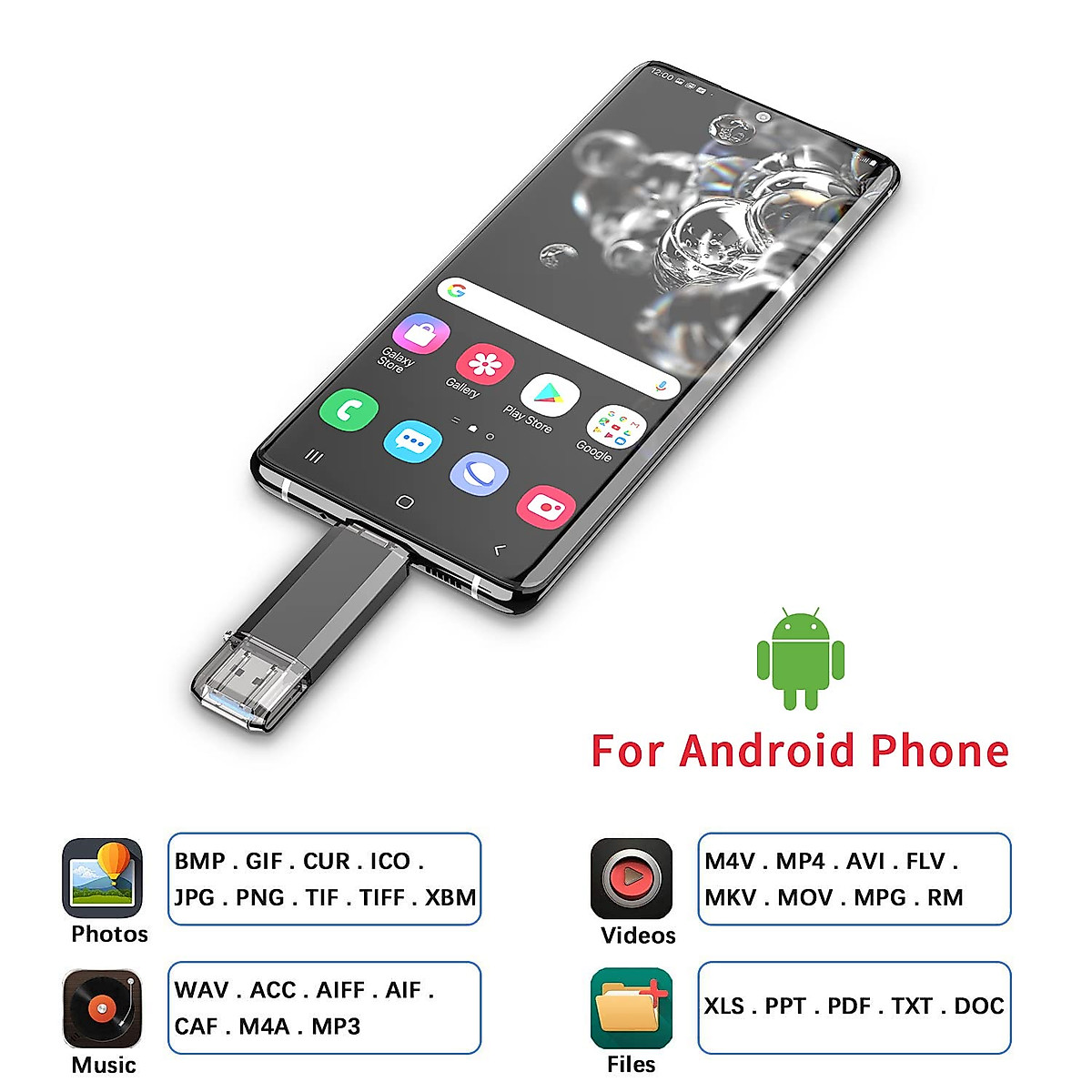 Vansuny 128GB Type C Flash Drive 2 in 1 OTG USB 3.0 + USB C Memory Stick with Keychain Dual Thumb Photo Stick Jump Drive for Android Smartphone, Computers, MacBook, Tablets, PC