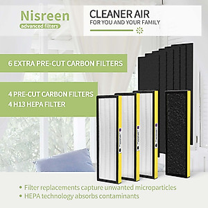 Nisreen FLT5000 Filter C Replacement Compatible with Germ-Guardian Air Puri-fier Filter Replacement, for 28" Air Puri-fier Model AC5250PT AC5000E AC5300B AC5350W, 4 HEPA and 6 Pre-Filter