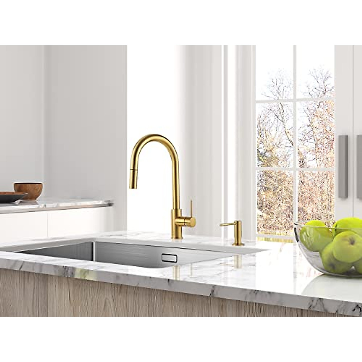 AguaStella ASF026BG Built in Soap Dispenser Brushed Gold for Kitchen Sink with Soap Bottle Countertop Pump