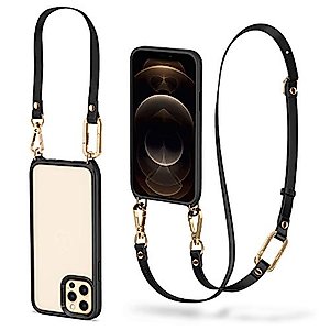 CYRILL iPhone 12 Case for Women Classic Charm iPhone 12 Case with Strap, iPhone 12 Pro Case (2020) - Black