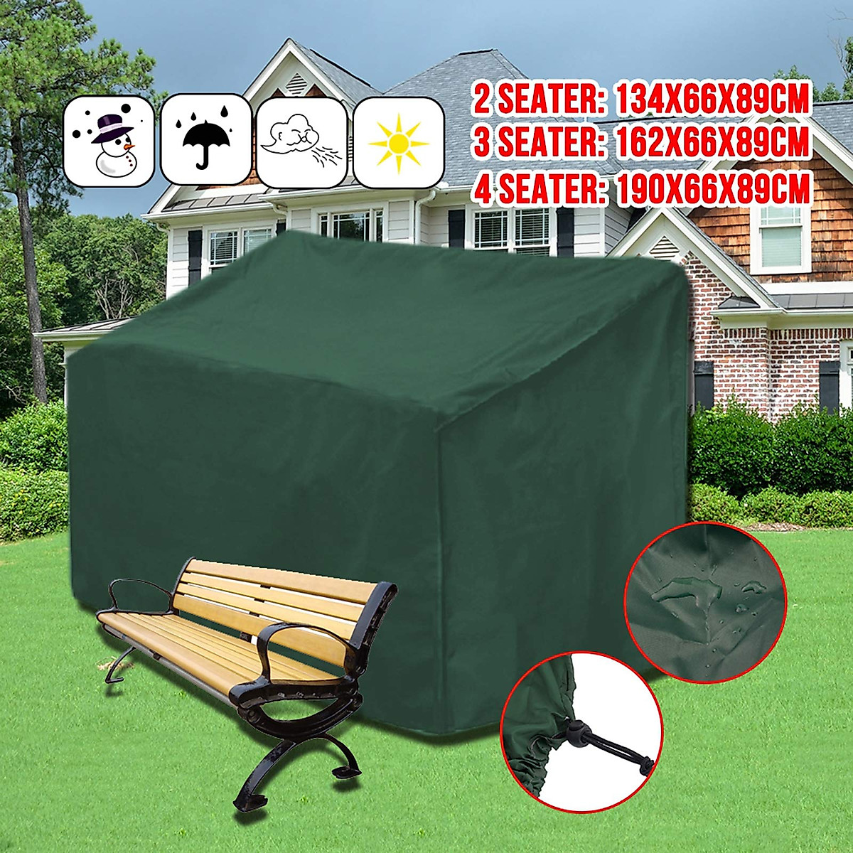 YIREAUD Garden Bench Cover,2-Seater Heavy Duty Patio Bench Loveseat Cover,Waterproof Outdoor Sofa Cover,Lawn Patio Furniture Covers with Air Vent, Green