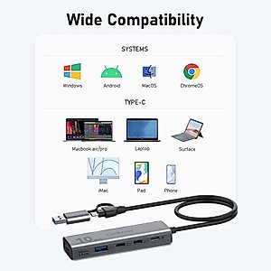 Onten 10Gbps USB C Hub,USB C to USB C/A adapter with USB3.2 GEN2 Speed. USB/USB C Splitter with 2*USBA(10G) 2*USB C(10G).4 ports USB C adapter e(Data Transfer only,Not support power and monitor)