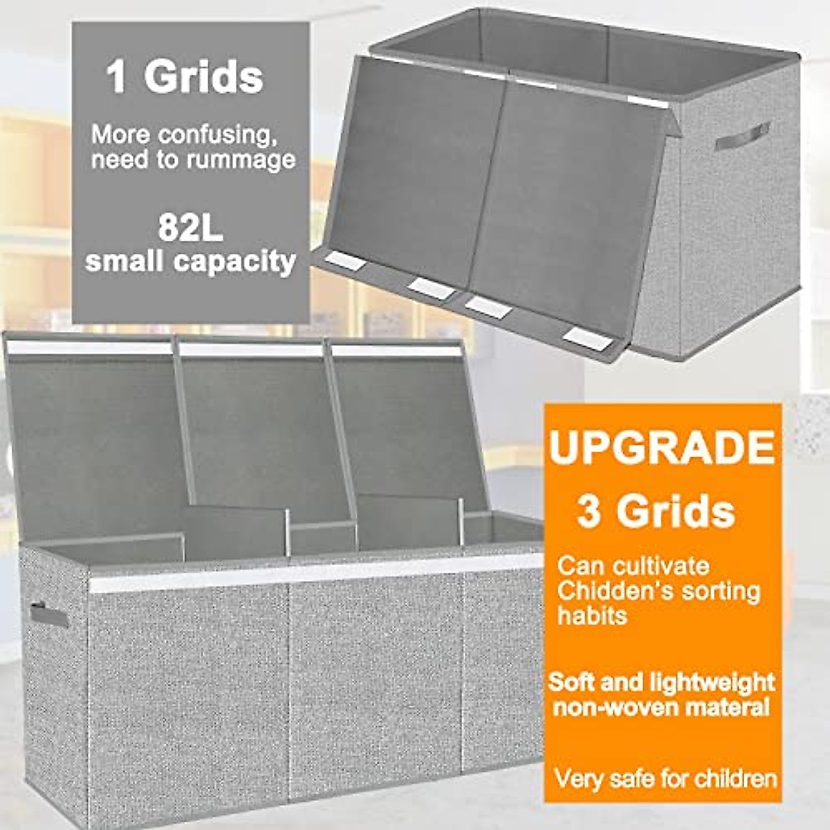 Pantryily Extra Large Toy Box for Girls Boys - Collapsible Kids Toy Chest Boxes Organizers and Storage for Nursery,Playroom,Office 35.8"x12.6"x16"(Grey)