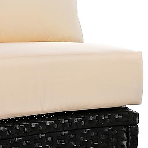 EOVTK 3-Piece Outdoor Furniture Patio Half-Moon Rattan Conversation Set, All Weather Curved Sectional Sofa with Thick Soft Cushions, Beige