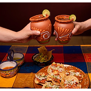 Cantaritos de Barro Mexicanos - Set of 2 Authentic Mexican Glazed Clay Mugs 14 oz - Jarritos de Barro Mexicanos - Clay Cups Tazas de Barro - Vasos de Barro for Drink Tequila (Clay Orange Decor)