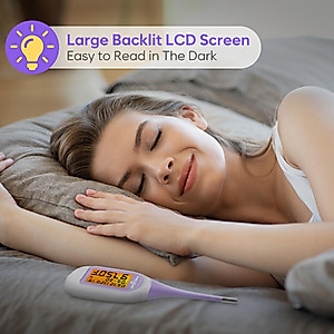 Easy@Home Smart Basal Thermometer, Large Screen and Backlit, Period Tracker with Premom (iOS & Android) - Auto BBT Sync, Charting, Coverline, Accurate Fertility Prediction EBT-300 Purple