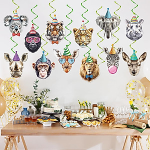 60PCS Jungle Animals Birthday Decorations Wild One Hanging Swirls Ceiling Streamers Decor Forest Theme Foil Swirls Ceiling for Boys Girls Baby Shower Safari Wild Animals Birthday Party Supplies