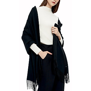 Gragengs Pashmina Shawls and Wraps Scarfs for Women Wedding Party Winter Warm Long Solid Color,Black