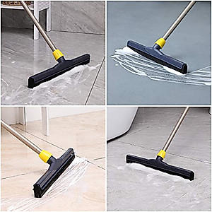 Yocada Floor Squeegee Scrubber Adjustable Telescopic Pole Heavy Duty Household Broom EVA Foam Blade for Garage Courtyard Shower Bathroom Floor Marble Glass Tile Water Foam Cleaning