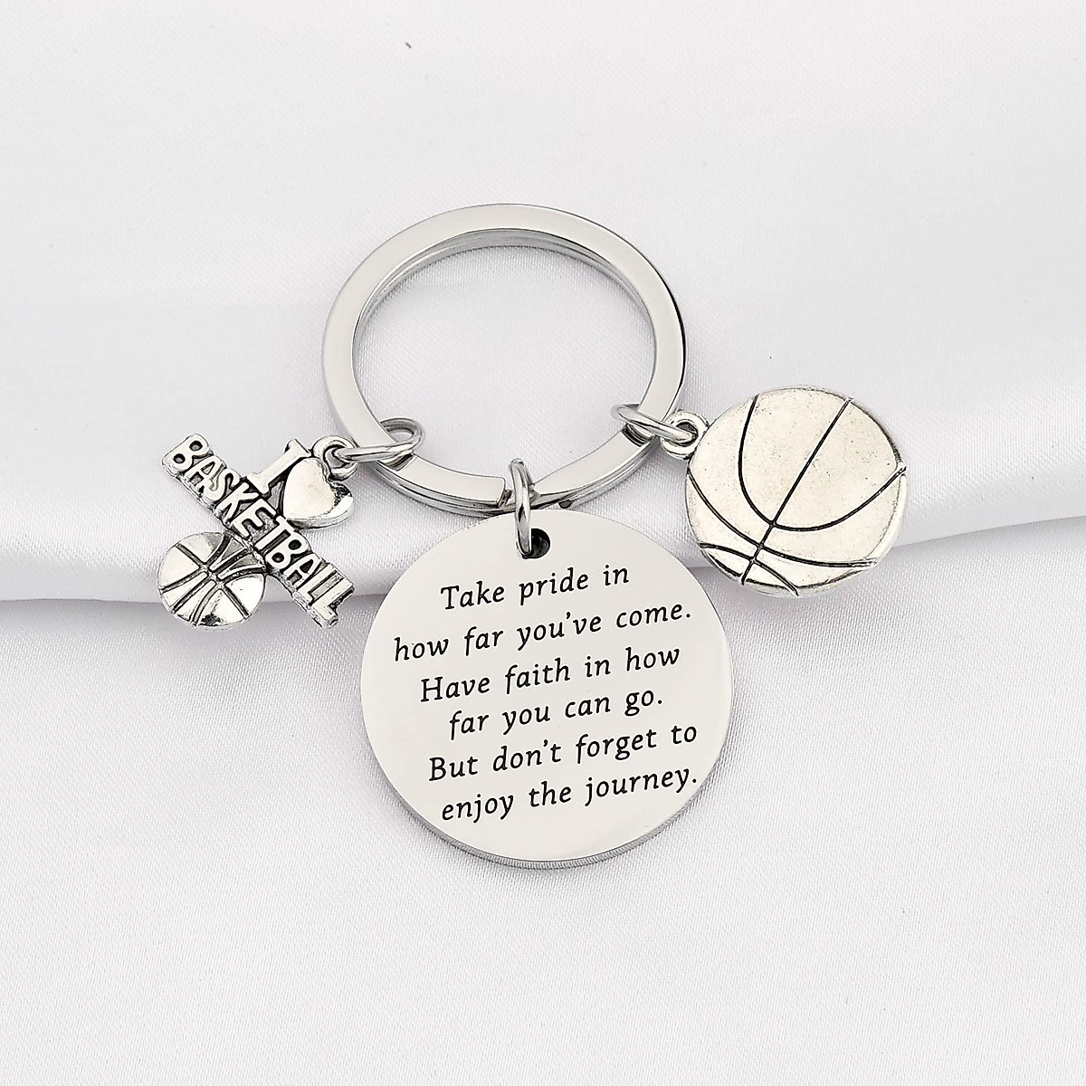 FUSTMW Basketball Keychain Basketball Lovers Gifts Basketball Player Gifts Take Pride In How Far You Have Come (silver)