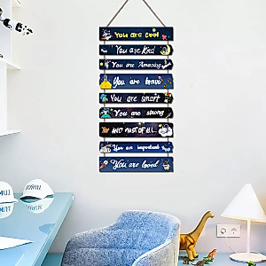 Outer Space Room Decor for Teen Boys Aesthetic, Cool Bedroom Wall Decor for Baby Boy, Navy Blue Kids Wall Art Signs, Fun Stuff Black Decorations for Nursery Bed Room Dorm Classroom Bathroom