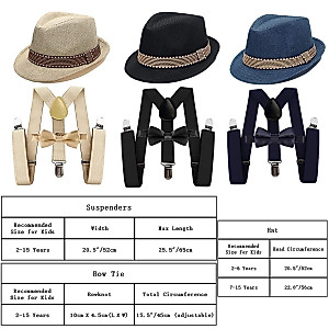 IZKIZF Kids 1920s Costume Fedora Gangster Hat Y-Back Suspenders Bow Tie Wedding Birthday Party Halloween Cosplay Outfit 2-6T Coffee