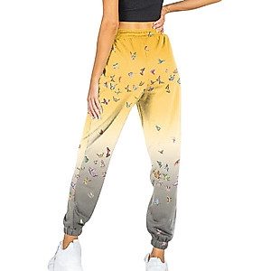 Bblulu Women's Drawstring Waist Sweatpants Fashion Butterfly Print Casual Jogger Pants with Pocket Relaxed Fit Lounge Trouser