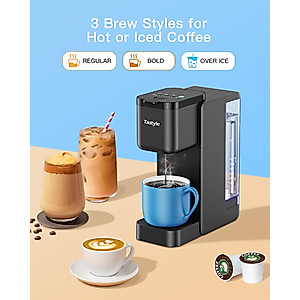 Tastyle Single Serve Coffee Maker, Iced and Hot Coffee Brewer for K Cup & Ground Coffee, with Removable 40 oz. Water Reservoir, 6 to 24 oz. Brew Sizes, Includes Bold & Descale Settings, Black